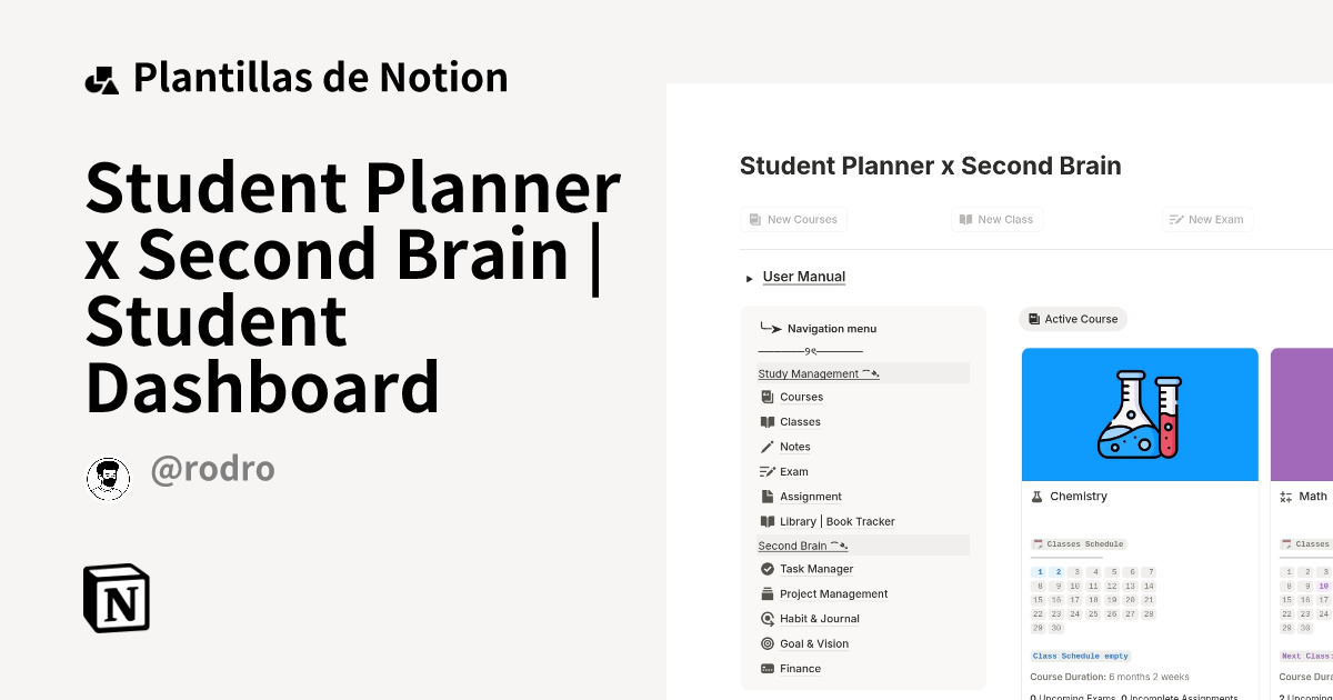 Plantilla Student Planner x Second Brain | Student Dashboard | Notion ...