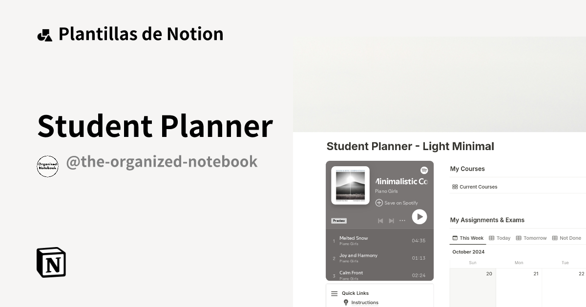 Plantilla Student Planner de The Organized Notebook | Notion Marketplace