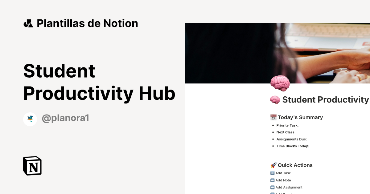 Plantilla Student Productivity Hub de Planora | Notion Marketplace