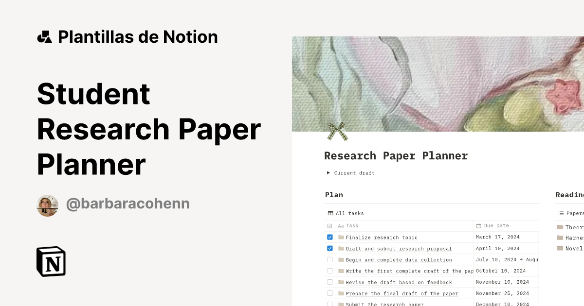 Plantilla Student Research Paper Planner de Bárbara cohen | Notion ...