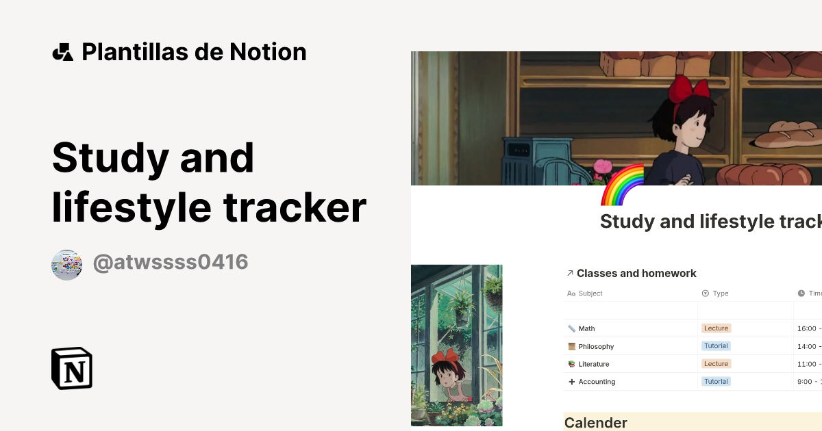 Plantilla Study and lifestyle tracker de ATWS | Notion Marketplace