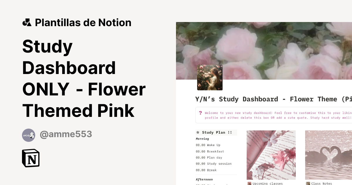 Plantilla Study Dashboard ONLY - Flower Themed Pink | Notion Marketplace
