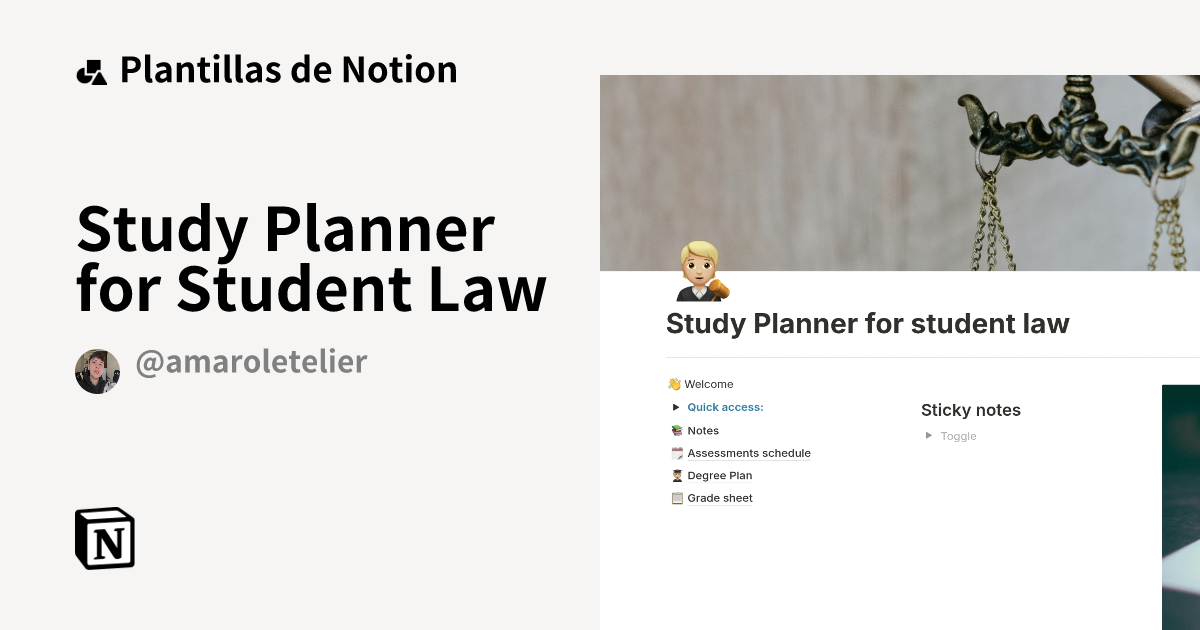 Plantilla Study Planner for Student Law de Amaro | Notion Marketplace