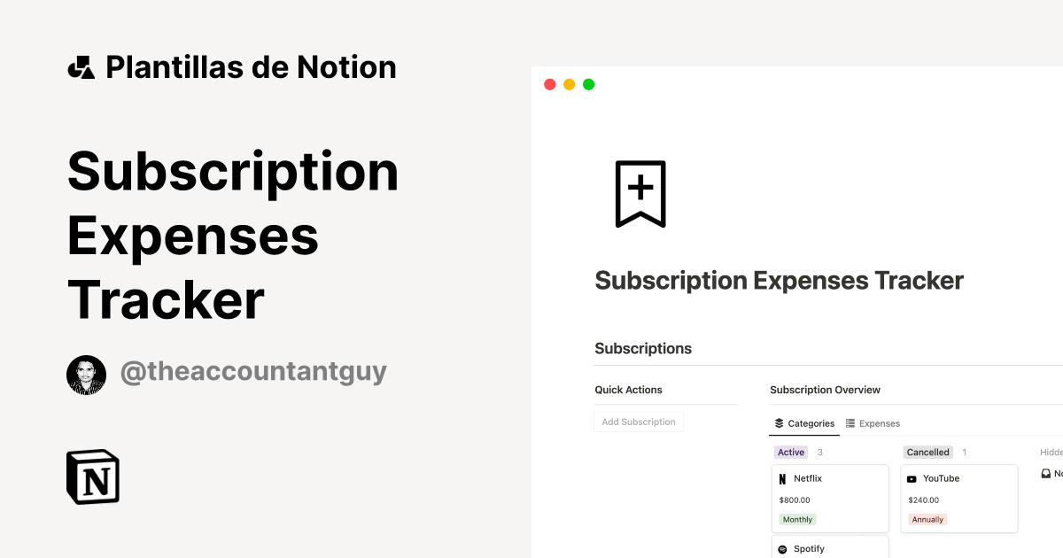 Plantilla Subscription Expenses Tracker | Notion Marketplace