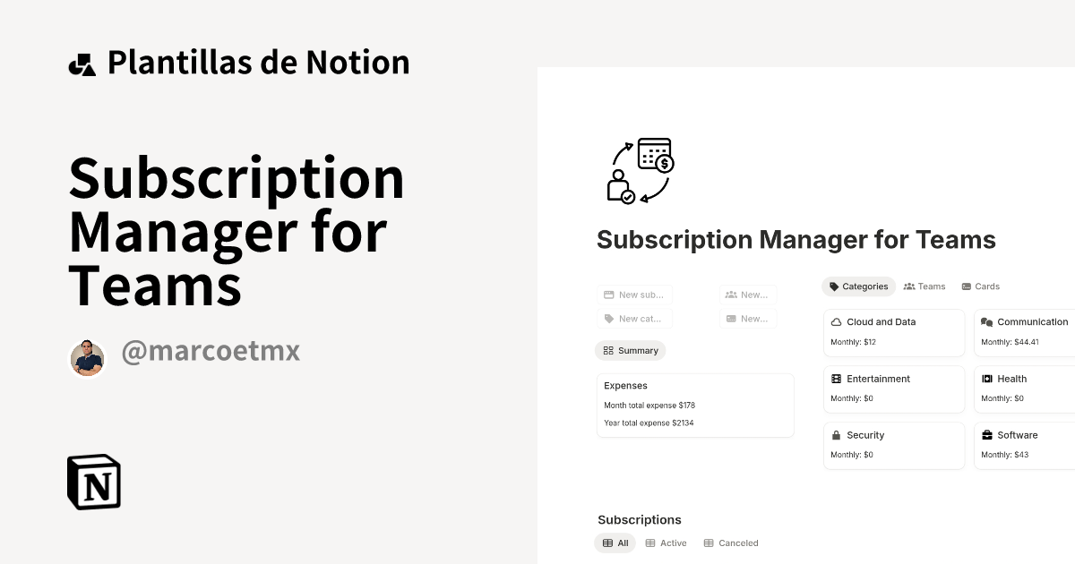 Plantilla Subscription Manager for Teams | Notion Marketplace