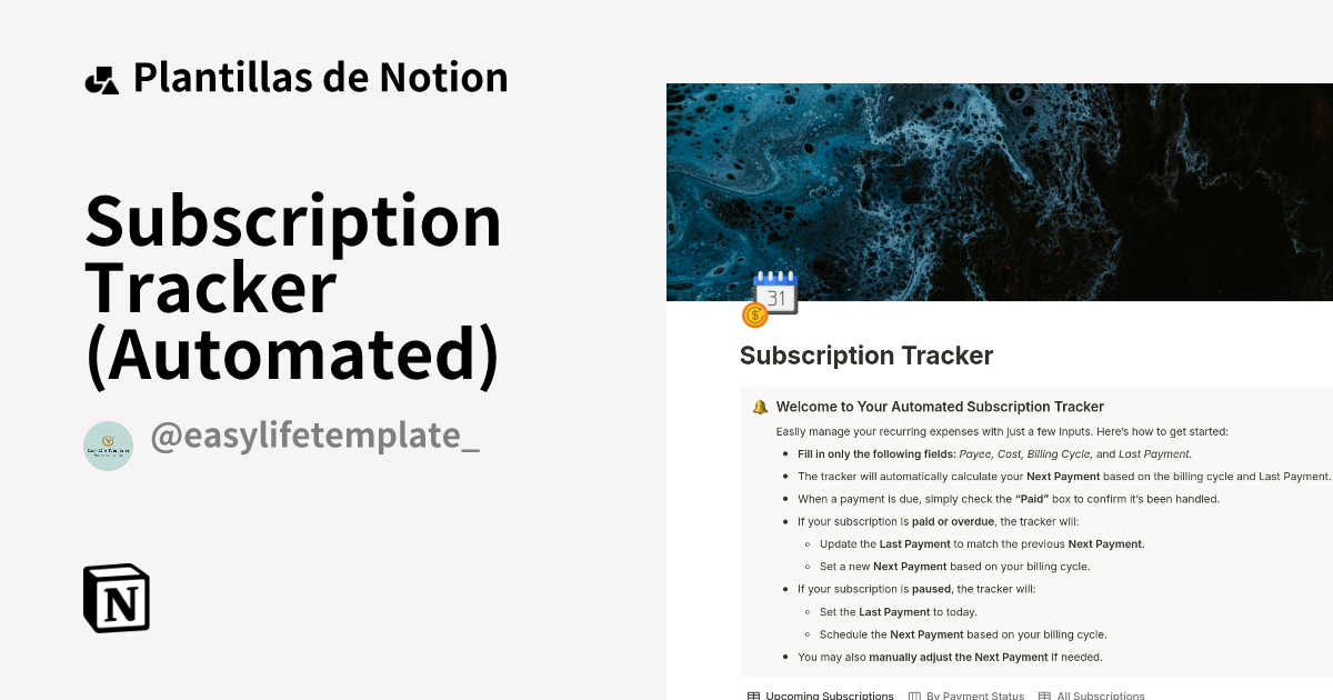 Plantilla Subscription Tracker (Automated) | Notion Marketplace