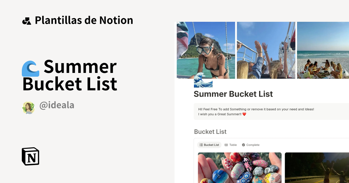 Plantilla 🌊 Summer Bucket List de IdeaLa | Notion Marketplace
