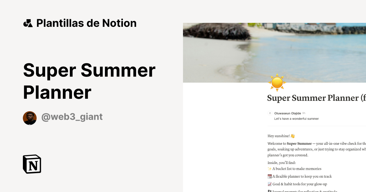 Plantilla Super Summer Planner | Notion Marketplace