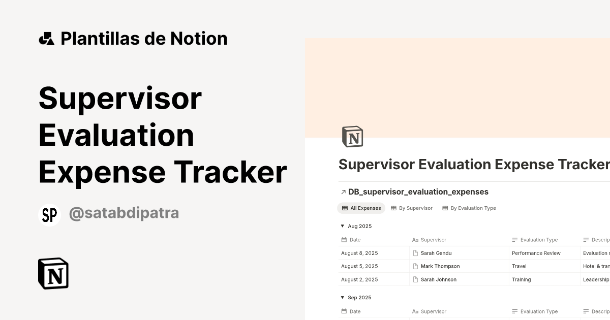 Plantilla Supervisor Evaluation Expense Tracker | Notion Marketplace