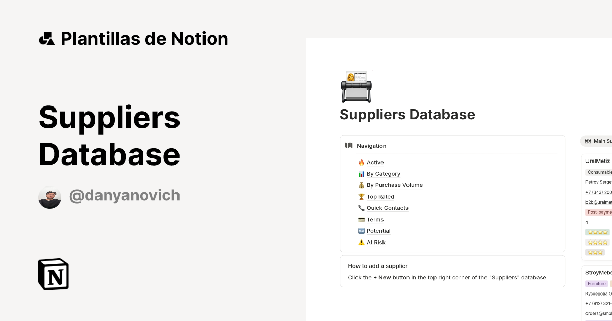 Plantilla Suppliers Database de danyanovich | Notion Marketplace
