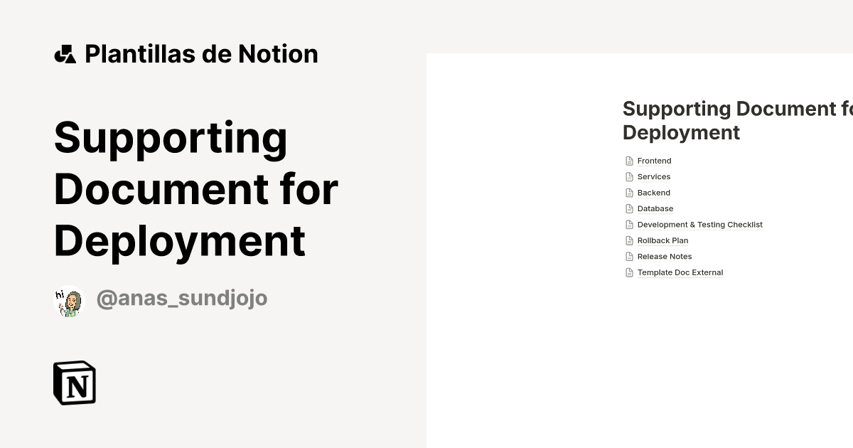 Plantilla Supporting Document for Deployment | Notion Marketplace