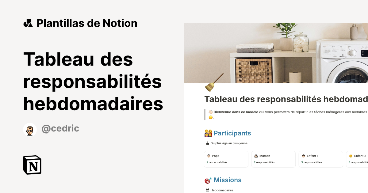 Plantilla Tableau des responsabilités hebdomadaires | Notion Marketplace