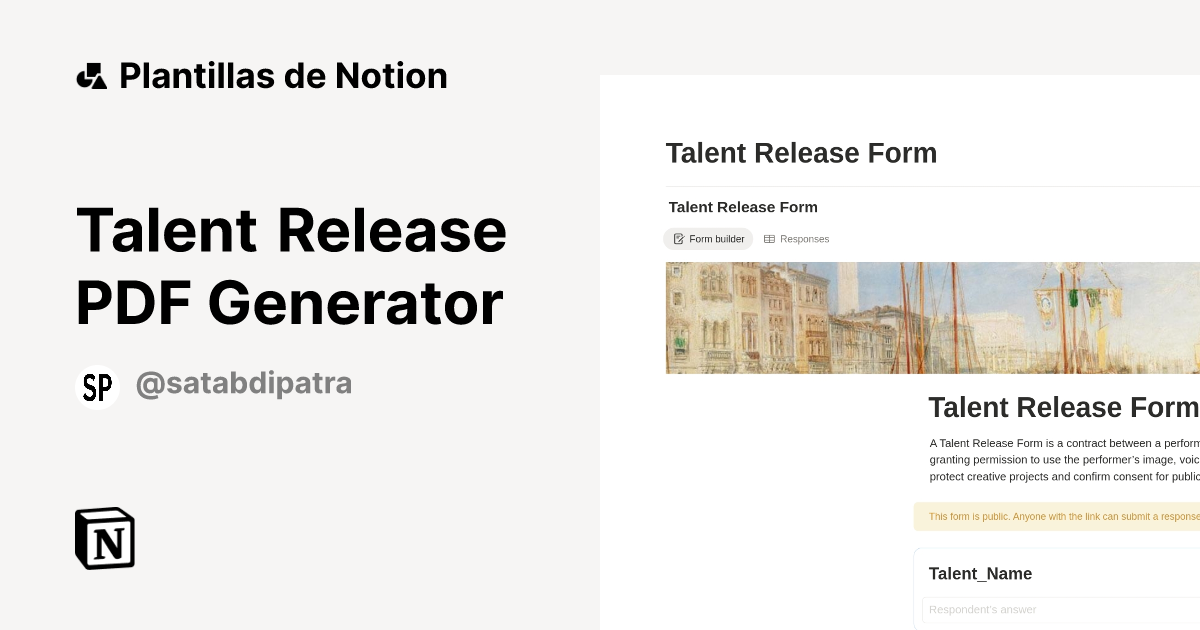 Plantilla Talent Release PDF Generator | Notion Marketplace