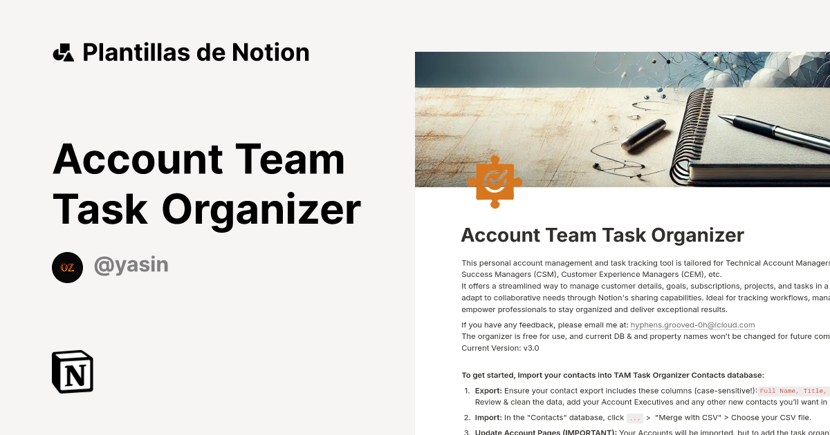 Plantilla Account Team Task Organizer de Oz | Notion Marketplace