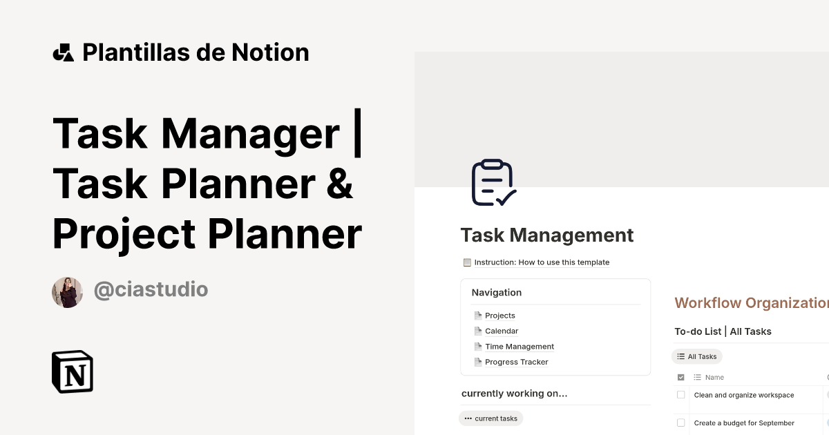 Plantilla Task Management | Task Manager & Focus Planner | Notion Marketplace