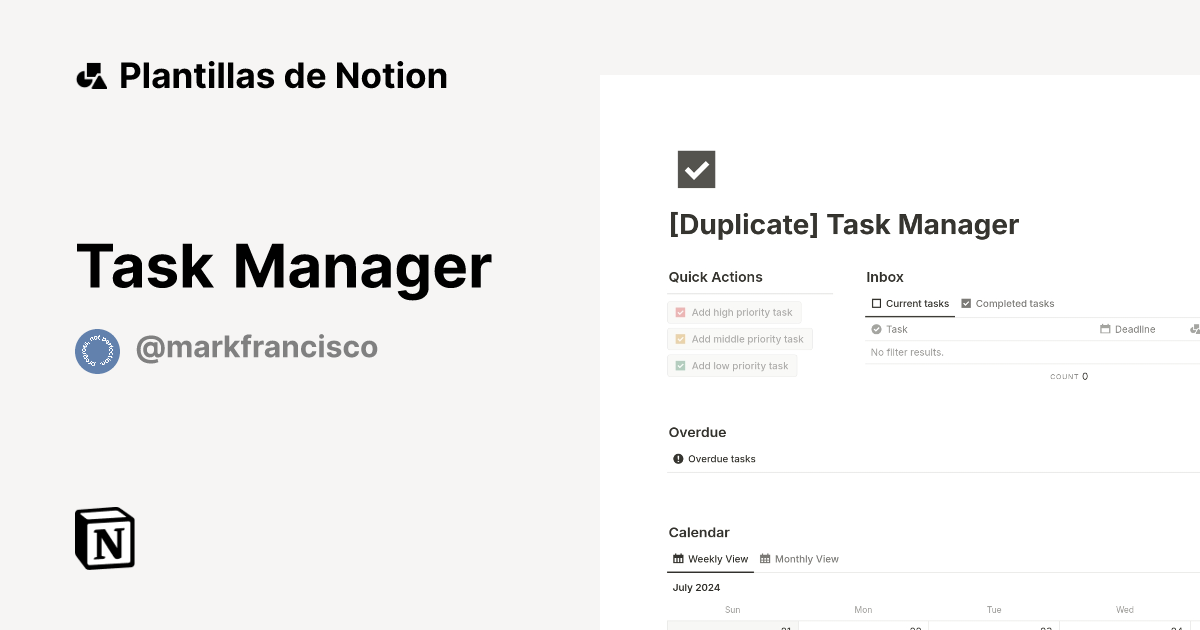 Plantilla Task Manager | Notion Marketplace