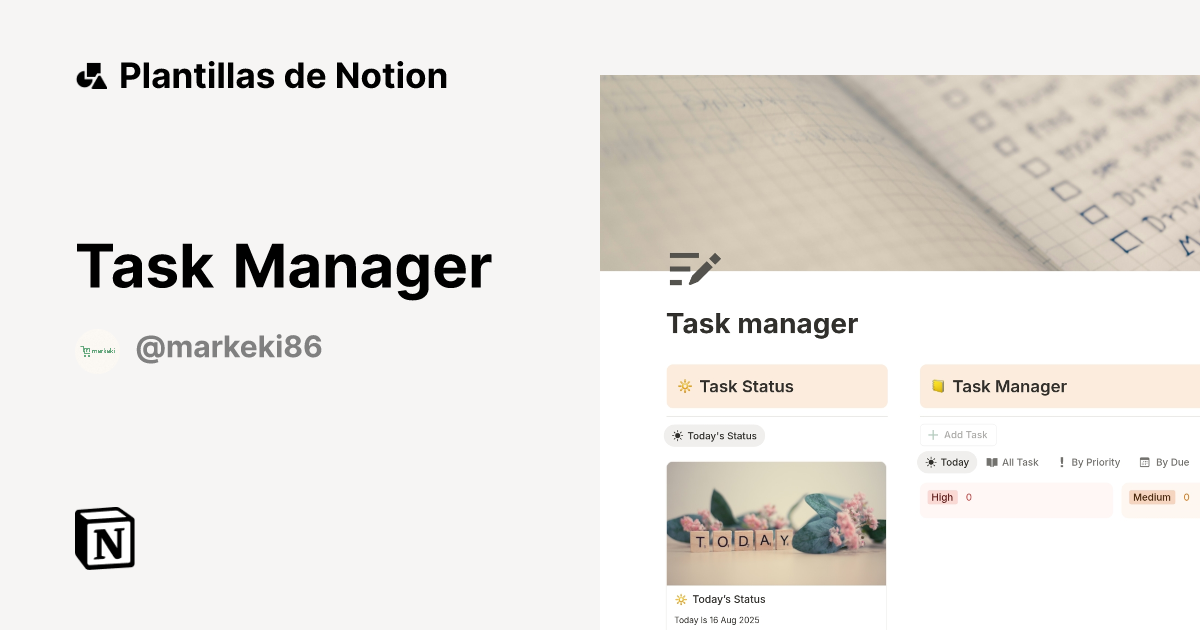 Plantilla Task Manager | Notion Marketplace