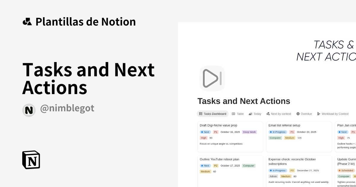 Plantilla Tasks and Next Actions | Notion Marketplace