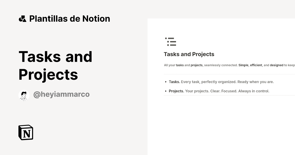 Plantilla Tasks and Projects de Marco | Notion Marketplace