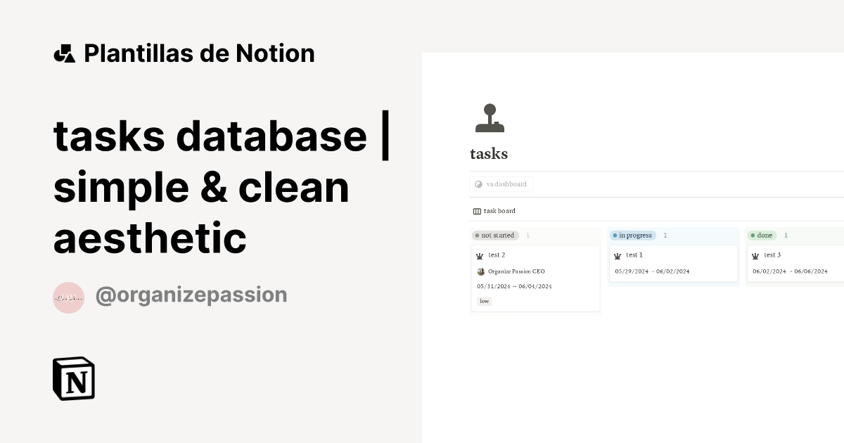 Plantilla tasks database | simple & clean aesthetic | Notion Marketplace