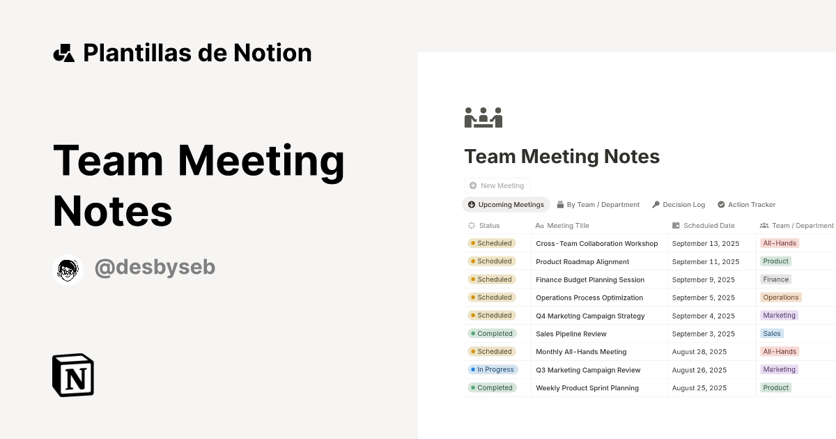 Plantilla Team Meeting Notes de desbyseb | Notion Marketplace