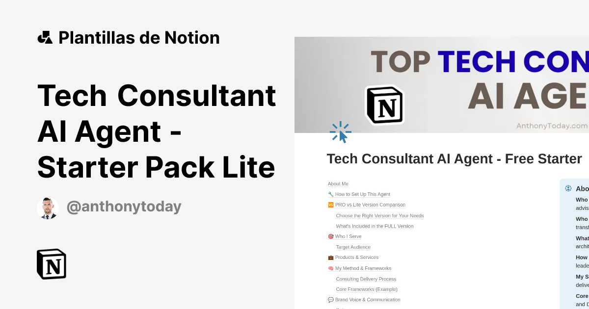 Plantilla Tech Consultant AI Agent - Starter Pack Lite | Notion Marketplace