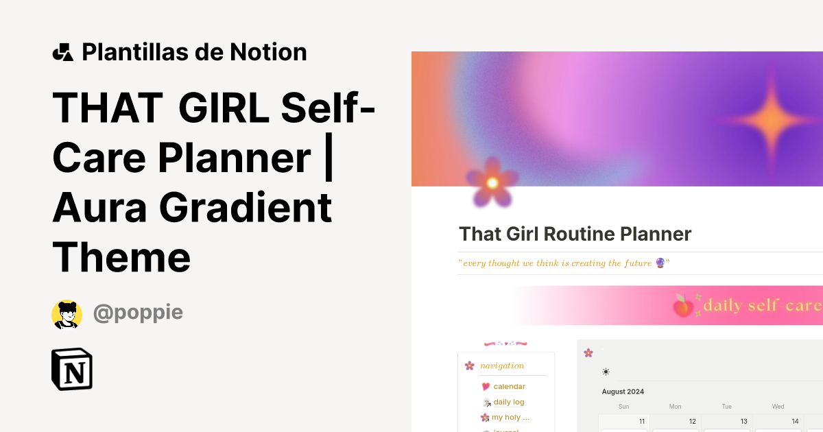 Plantilla THAT GIRL Self-Care Planner | Aura Gradient Theme de Poppie | Notion Marketplace