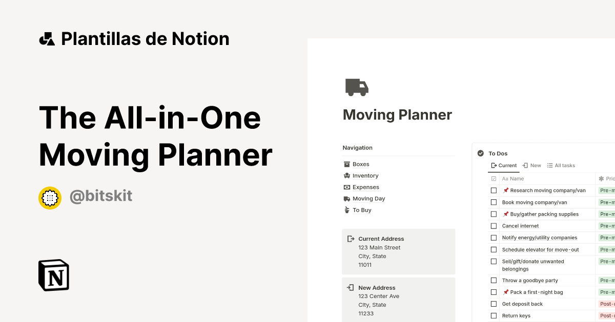 Plantilla The All-in-One Moving Planner | Notion Marketplace