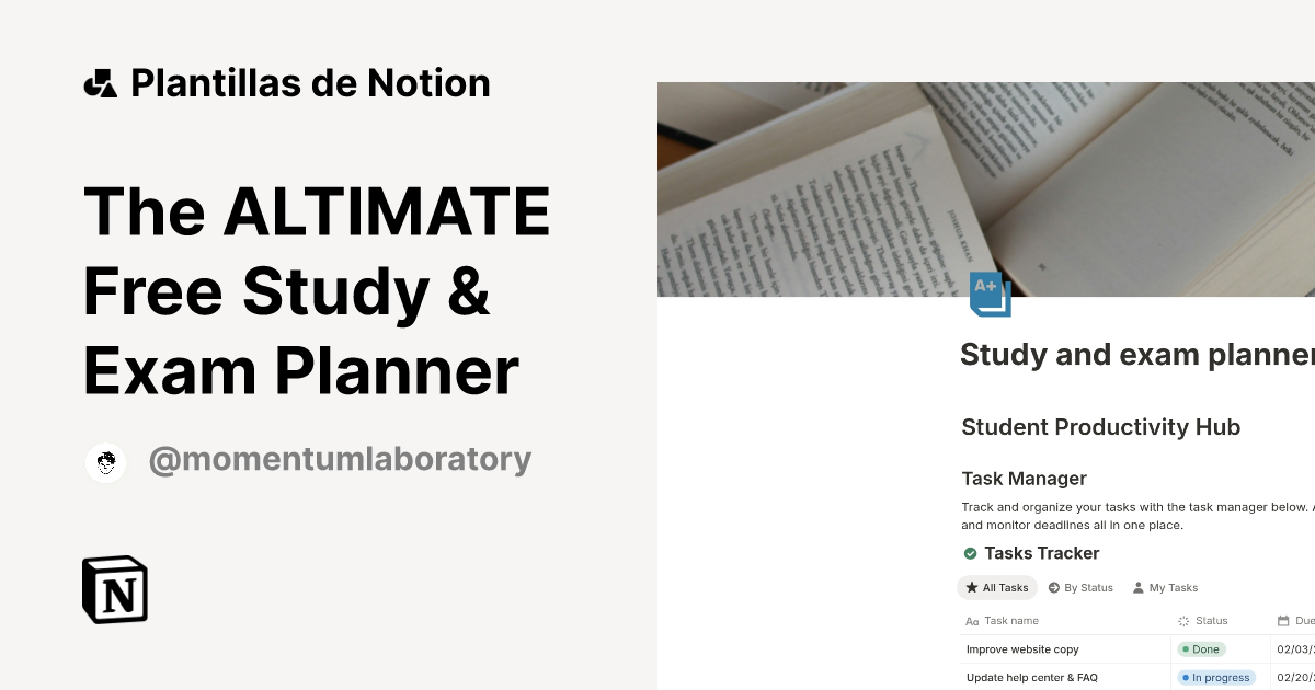 Plantilla The ALTIMATE Free Study & Exam Planner de Momentum Laboratory | Notion Marketplace