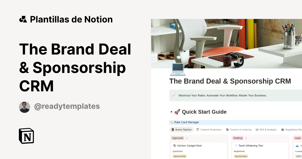 Plantilla The Brand Deal & Sponsorship CRM de Ready Templates | Notion ...
