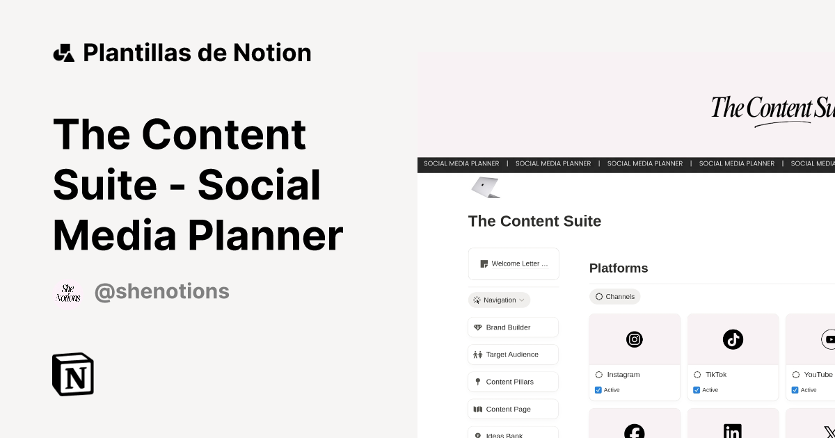 Plantilla The Content Suite - Social Media Planner de She Notions ...