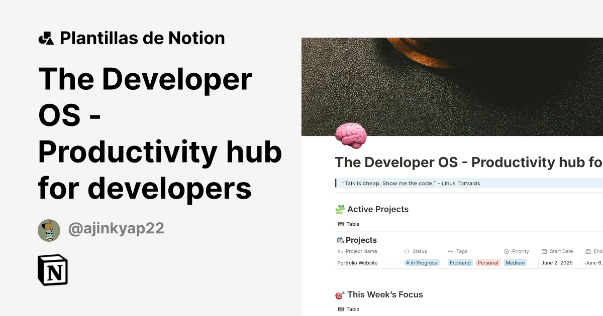 Plantilla The Developer OS - Productivity hub for developers | Notion Marketplace