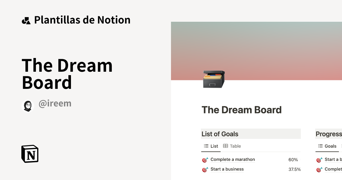 Plantilla The Dream Board de iReem | Notion Marketplace