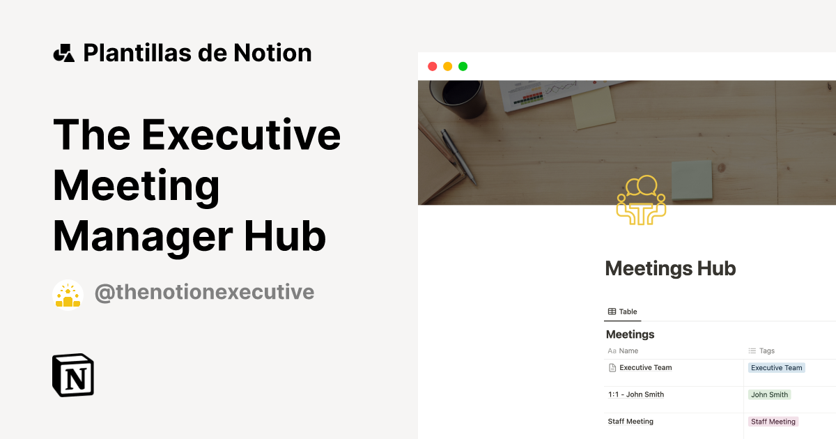Plantilla The Executive Meeting Manager Hub de The Notion Executive | Notion Marketplace