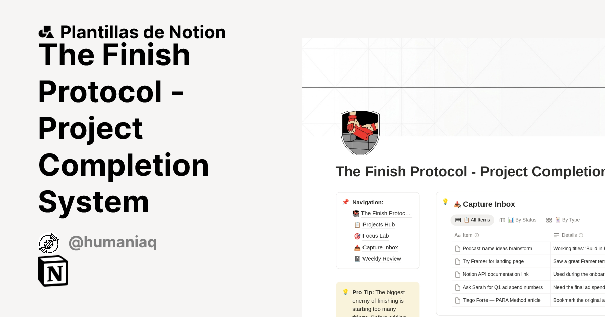 Plantilla The Finish Protocol - Project Completion System de Humaniaq ...