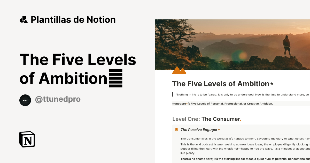 Plantilla The Five Levels of Ambition⋆ de ttunedpro⋆ | Notion Marketplace