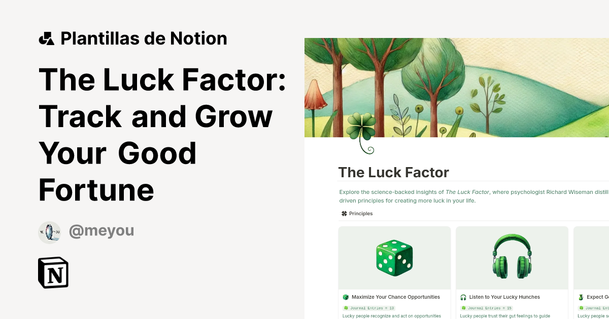 Plantilla The Luck Factor: Track and Grow Your Good Fortune de MeYou | Notion Marketplace