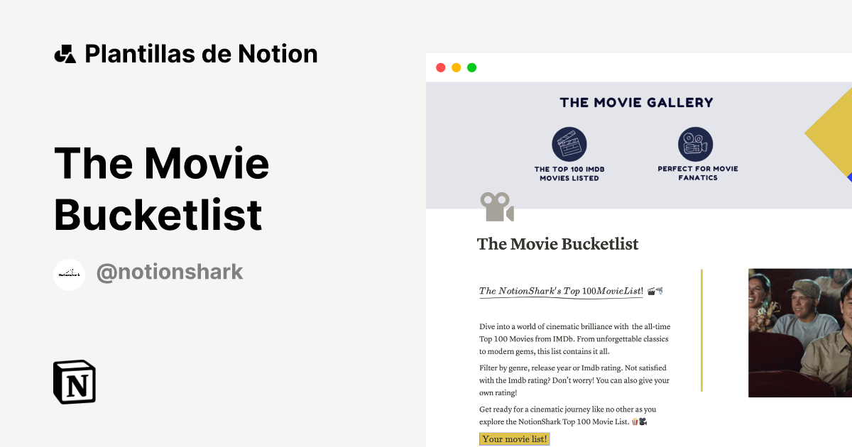 Plantilla The Movie Bucketlist | Notion Marketplace