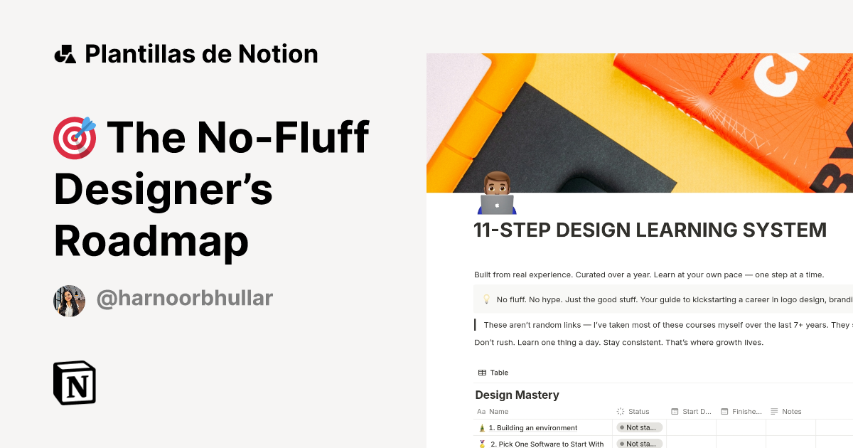 Plantilla 🎯 The No-Fluff Designer’s Roadmap de Harnoor Bhullar | Notion ...