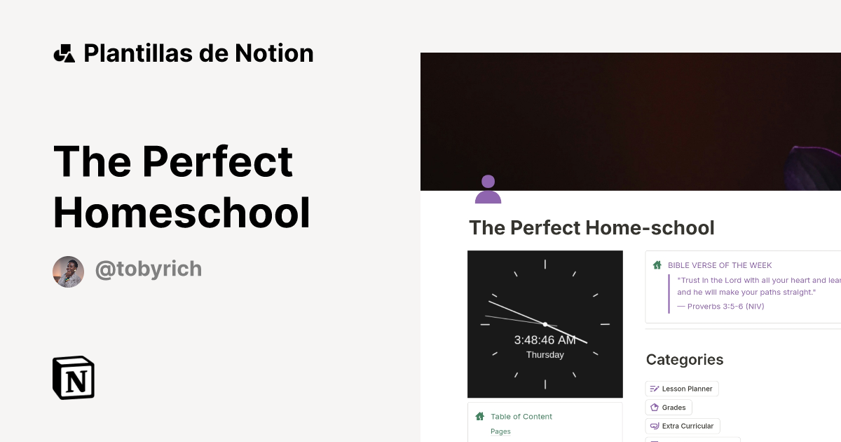 Plantilla The Perfect Homeschool de Toby Rich | Notion Marketplace