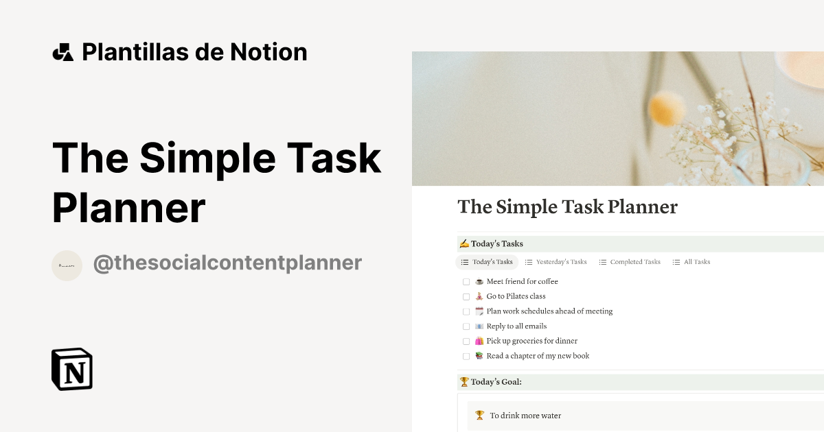 Plantilla The Simple Task Planner | Notion Marketplace