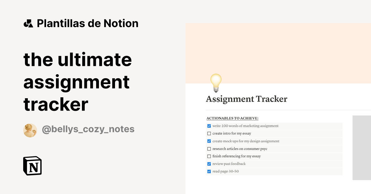 Plantilla the ultimate assignment tracker de BellysNotepad | Notion Marketplace