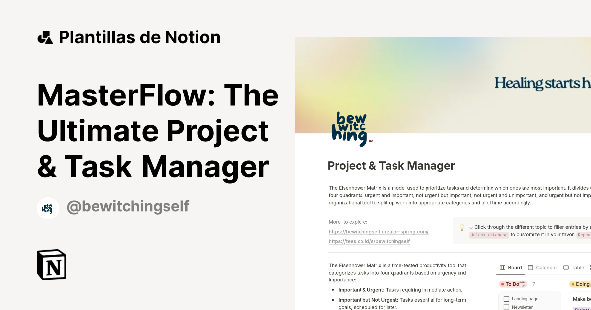 Plantilla MasterFlow: The Ultimate Project & Task Manager de bewitchingself | Notion Marketplace