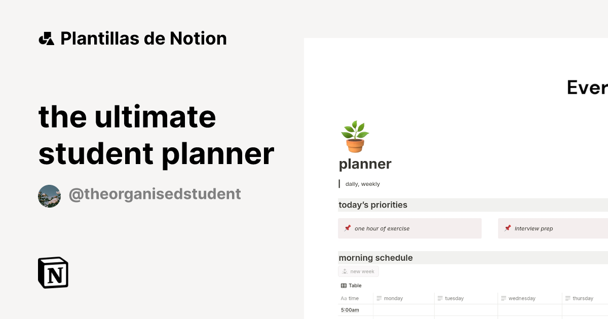Plantilla the ultimate student planner de theorganisedstudent | Notion Marketplace