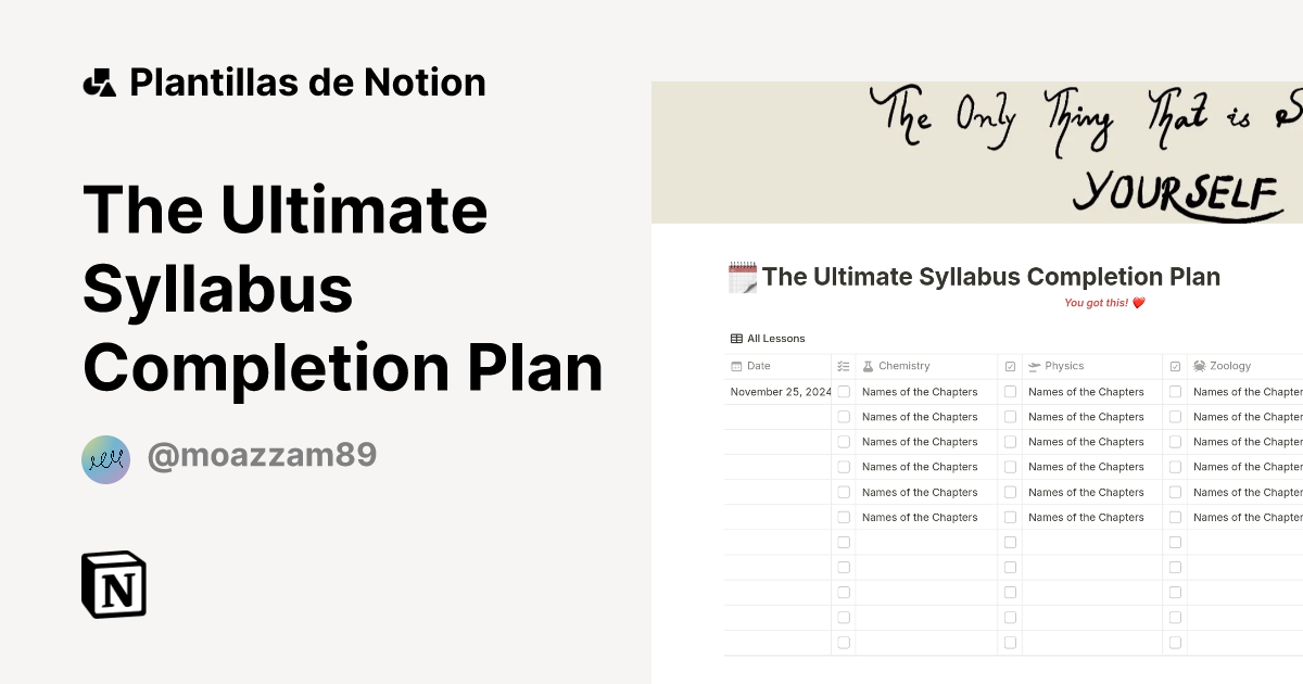 Plantilla The Ultimate Syllabus Completion Plan | Notion Marketplace