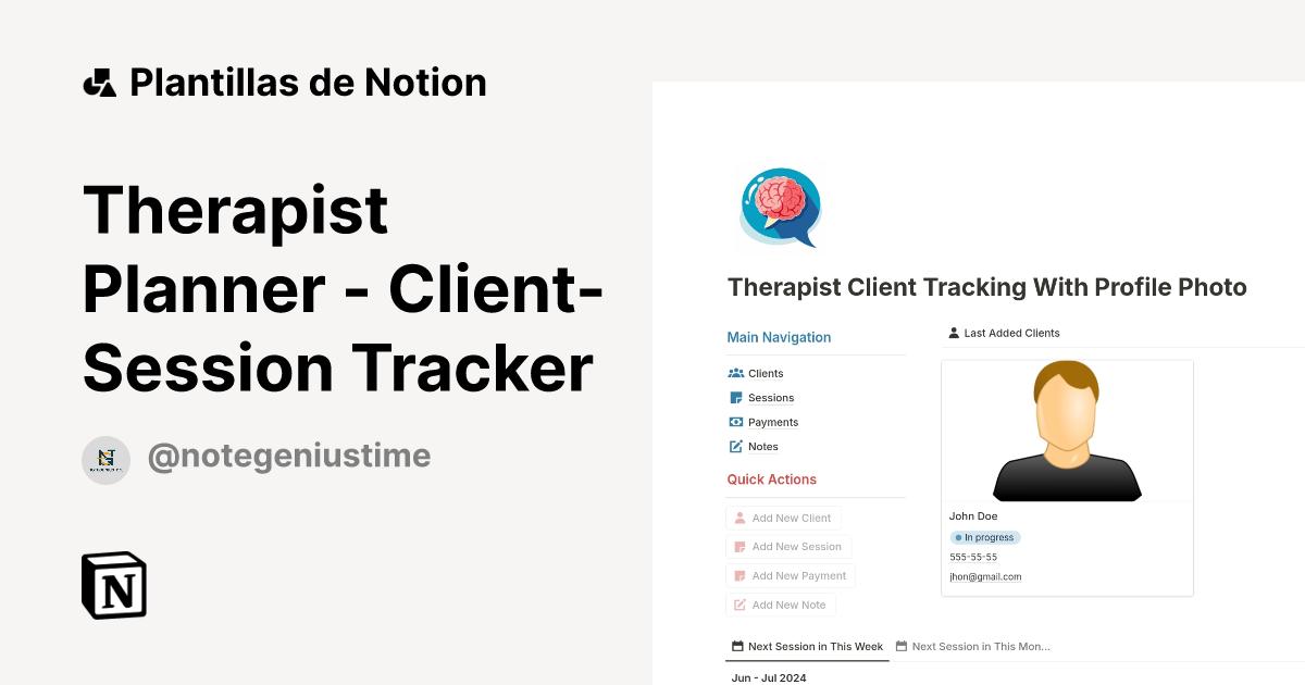 Plantilla Therapist Planner - Client- Session Tracker | Notion Marketplace