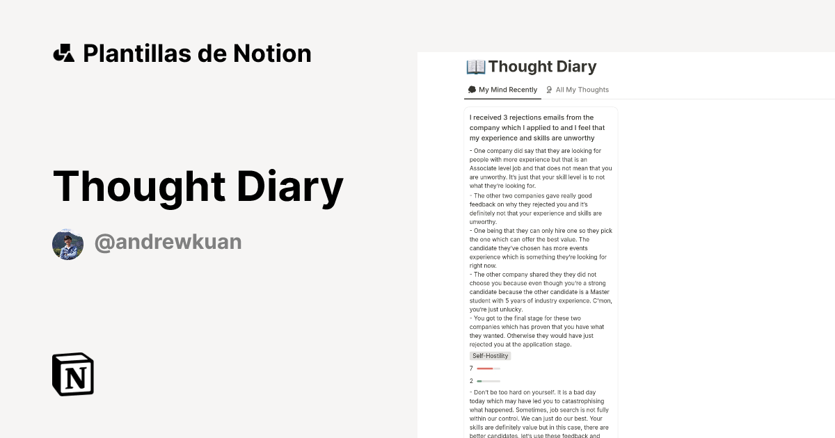 Plantilla Thought Diary de Andrew Kuan | Notion Marketplace