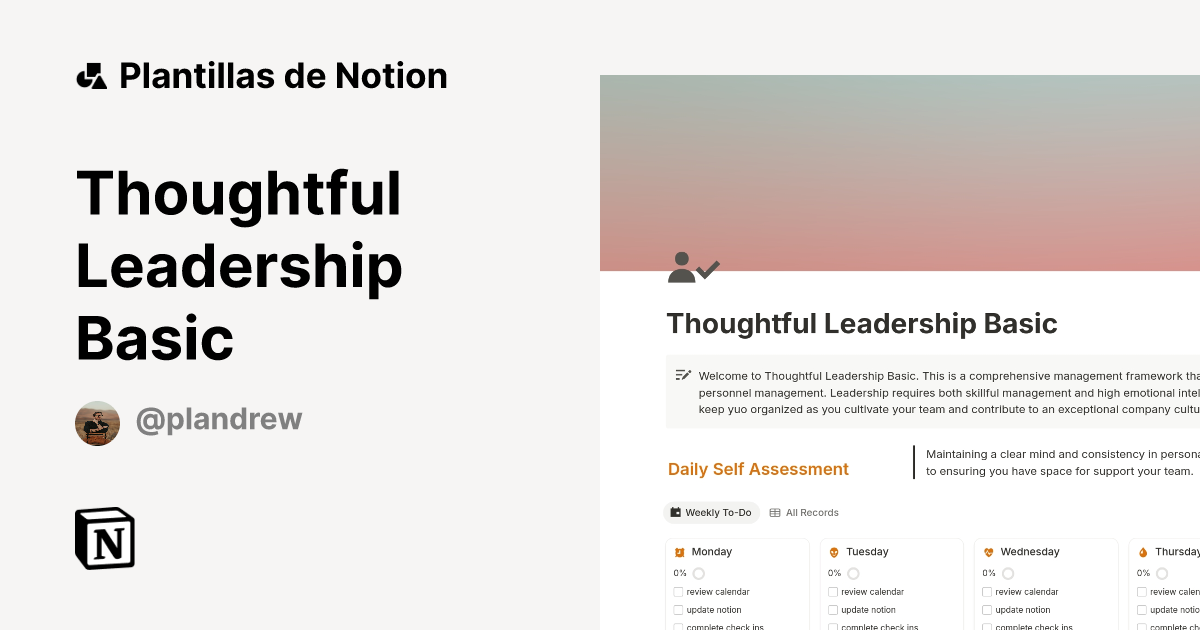 Plantilla Thoughtful Leadership Basic de PlanDrew | Notion Marketplace