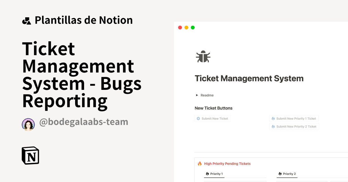 Plantilla Ticket Management System - Bugs Reporting de Triz | Notion ...
