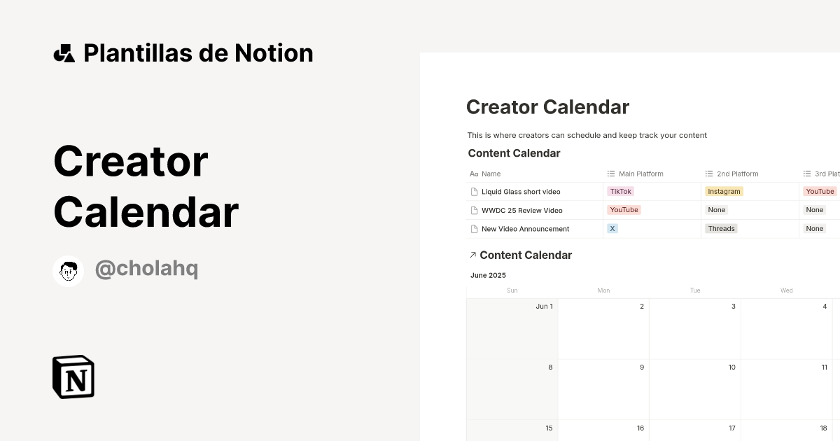 Plantilla Creator Calendar | Notion Marketplace